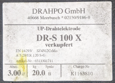 DRAHPO Welding Wire DR-S 100 X Spool 3.0 20 kg 46 LB Spool SZ4Ni2CrMo ...